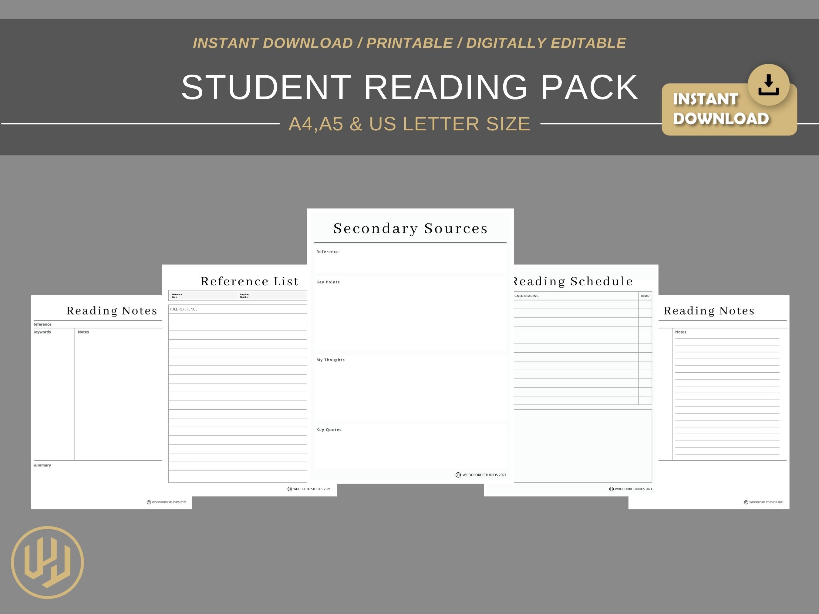 Student Reading Bundle Printable Digital Planner Instant Download ...
