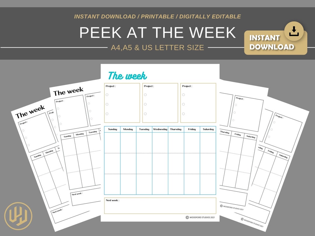 Peek at the Week Printable Digital Planner Instant Download Planner ...