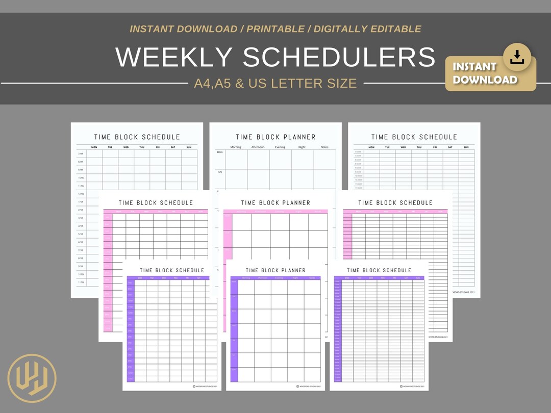 Weekly Time Block Scheduler Printable Planner | Digital Planner ...