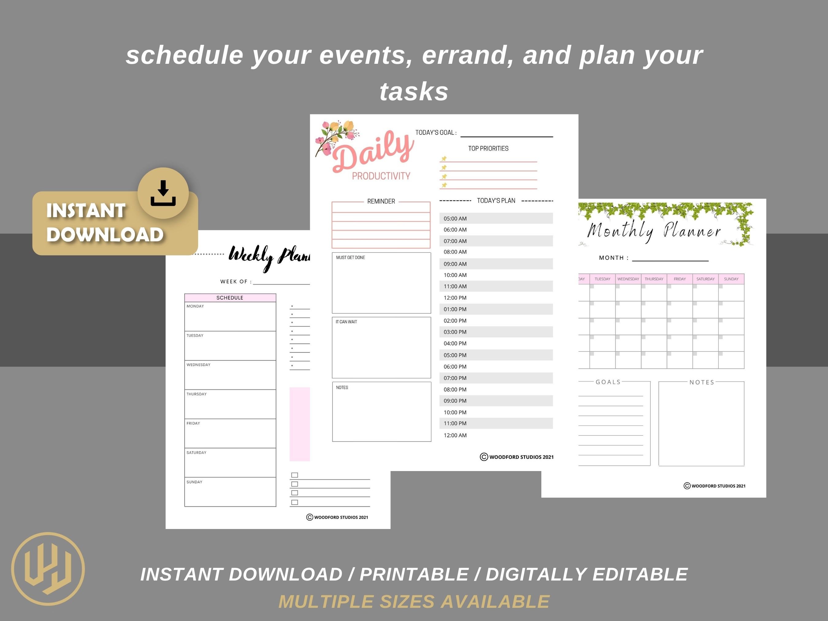 Daily Weekly Monthly Printable Planner Digital Planner Instant Download ...
