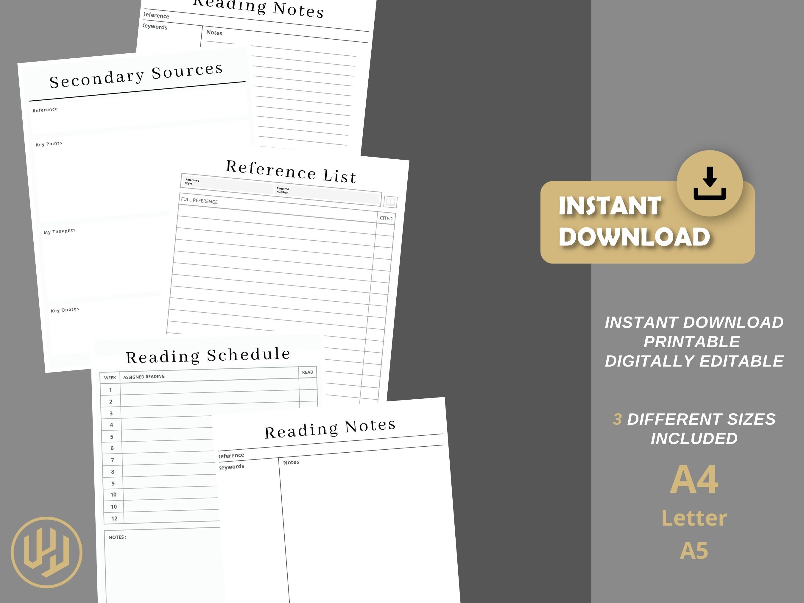 Student Reading Bundle Printable Digital Planner Instant Download ...
