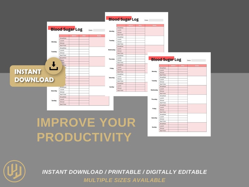 Blood Sugar Log Printable Tracker Editable Printable Glucose Tracker ...