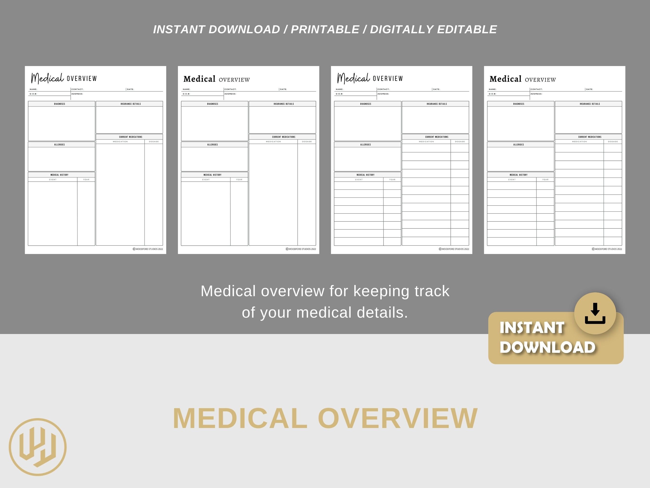 Medical Overview Printable Planner | Digital Planner | Instant Download ...