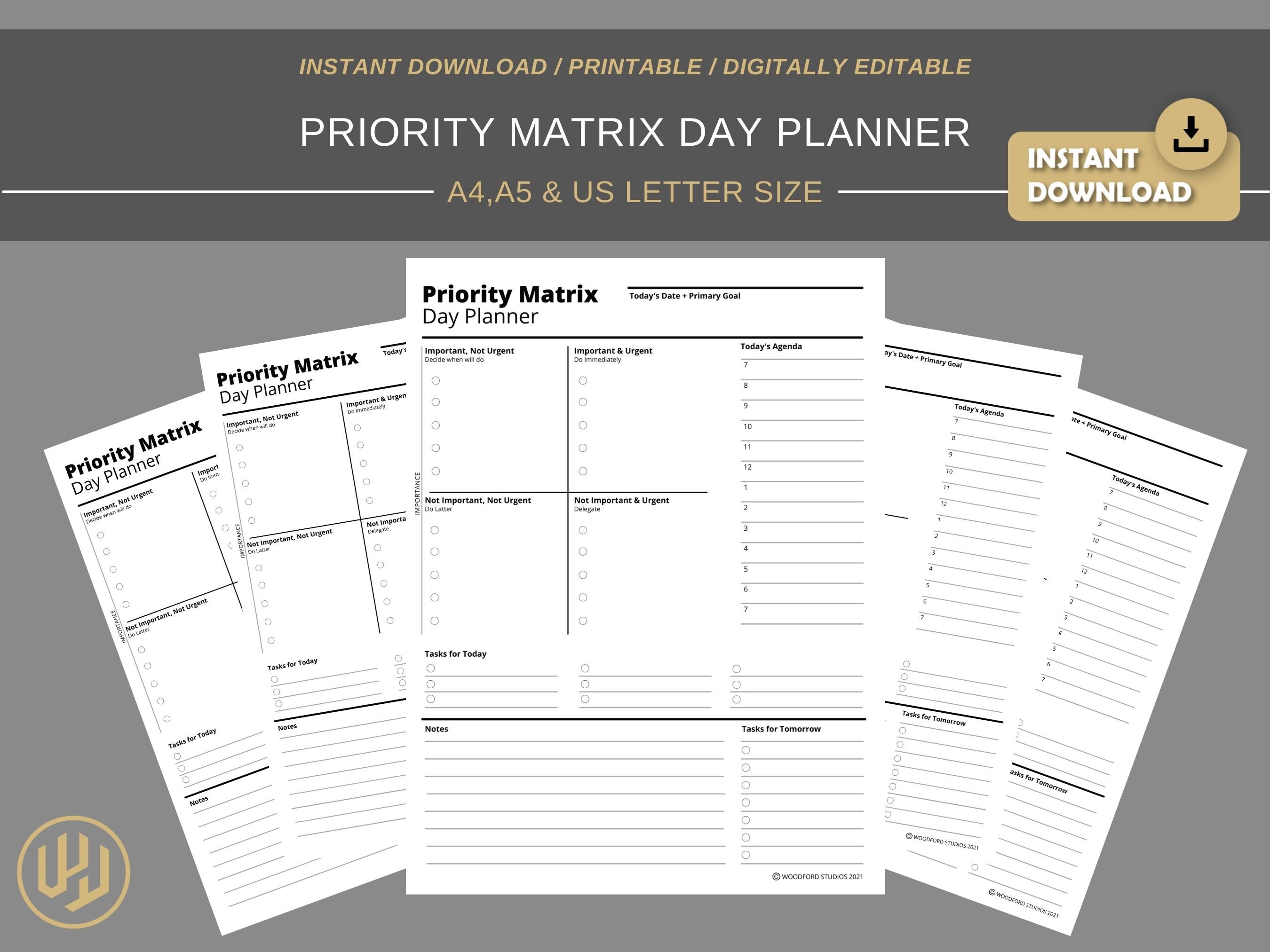 Priority Matrix Day Printable Planner | Digital Planner | Instant ...