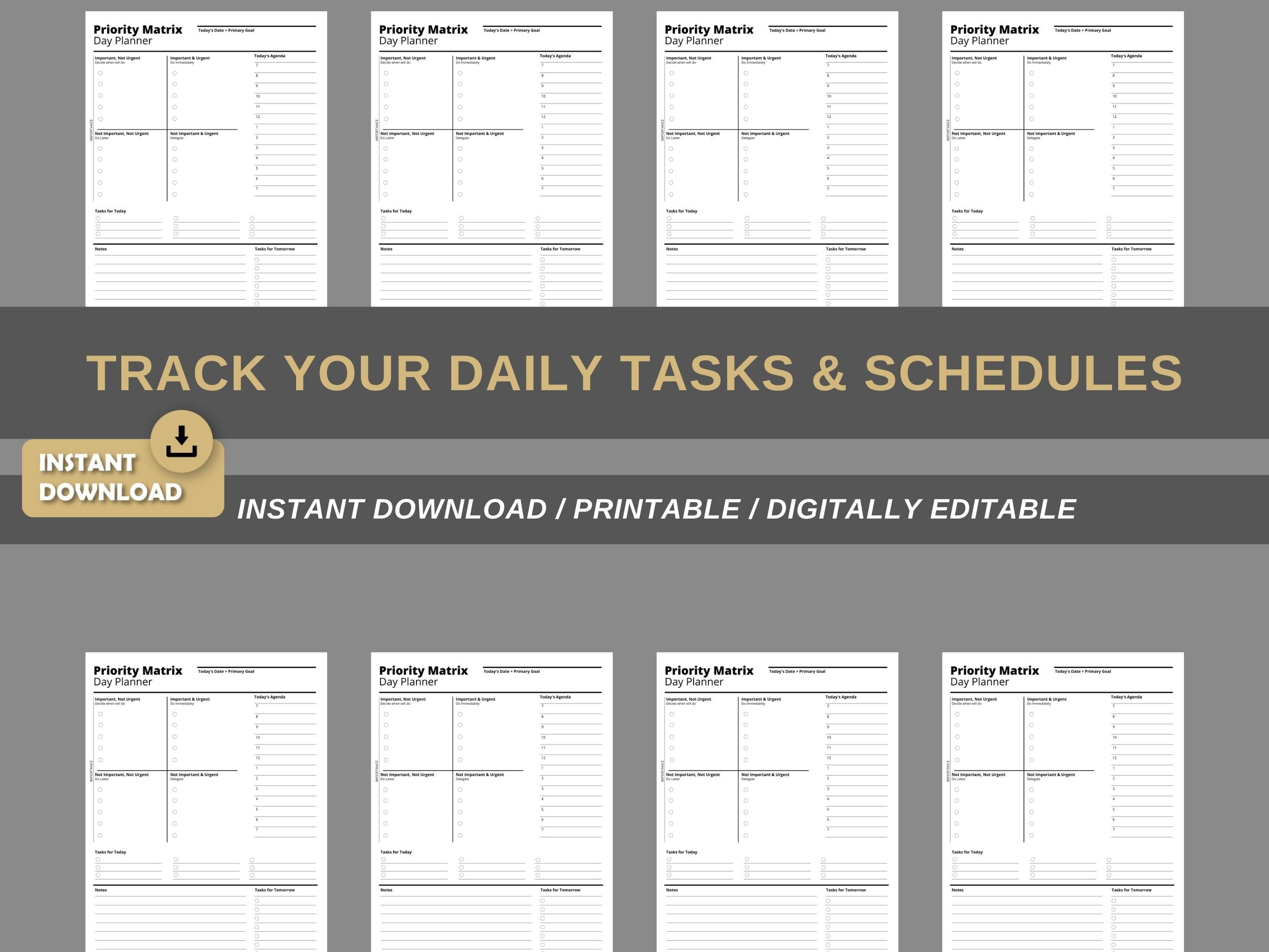 Priority Matrix Day Printable Planner Digital Planner Instant Download ...