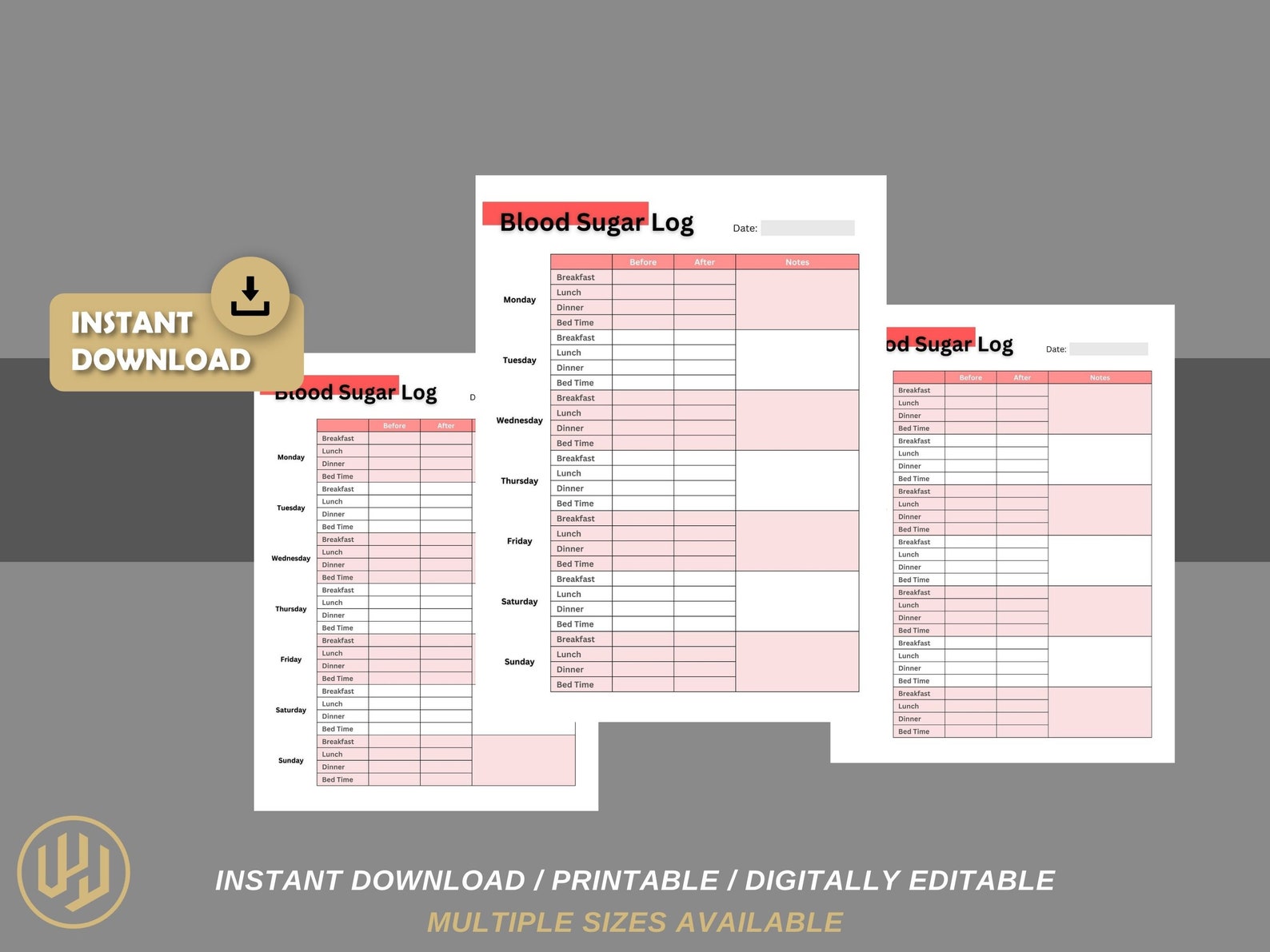 Blood Sugar Log Printable Tracker Editable Printable Glucose Tracker ...