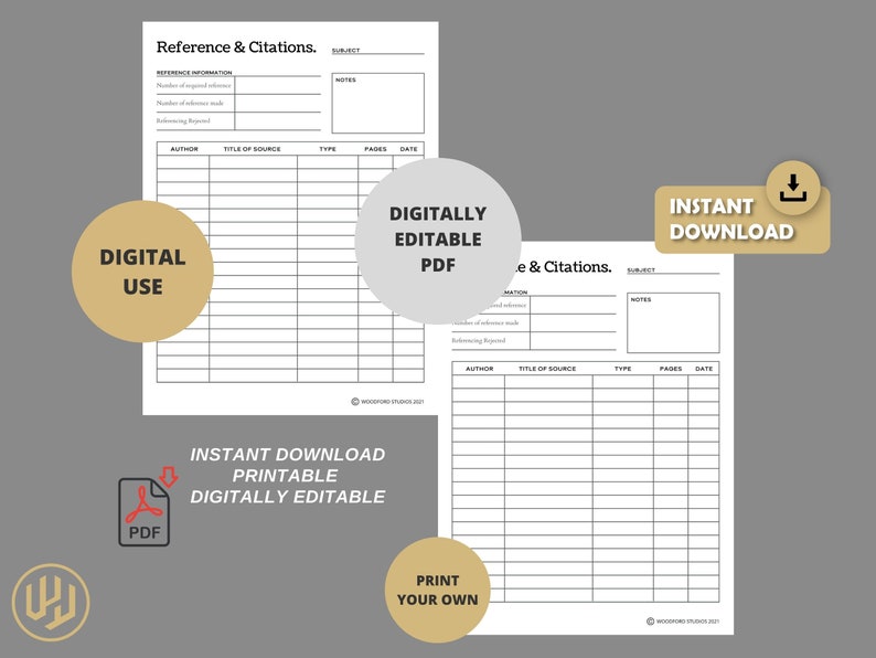 Reference Log Citations Printable Planner Study Guide Instant Download ...