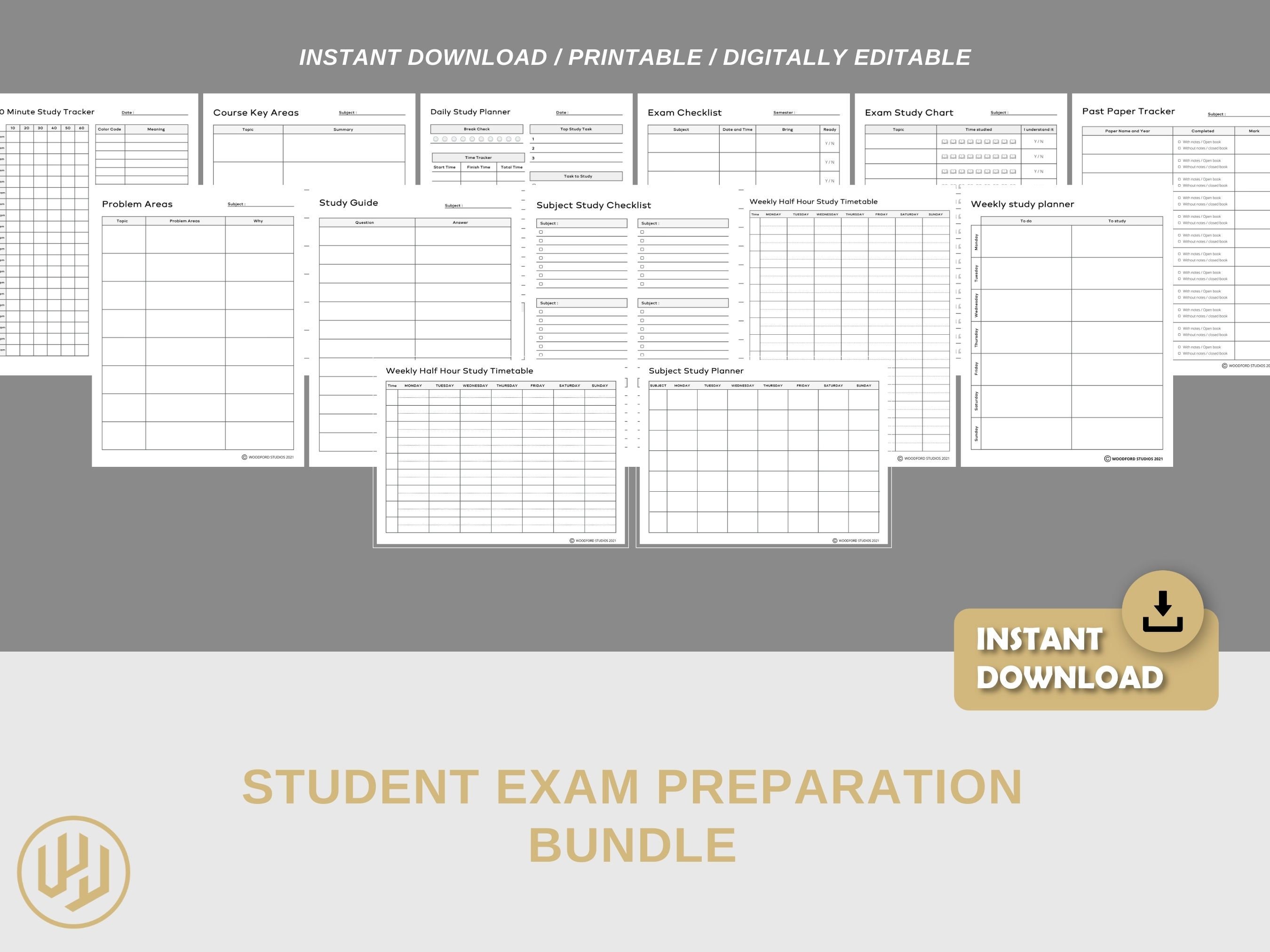 Student Exam Prep Finals Printable Digital Planner Instant Download ...