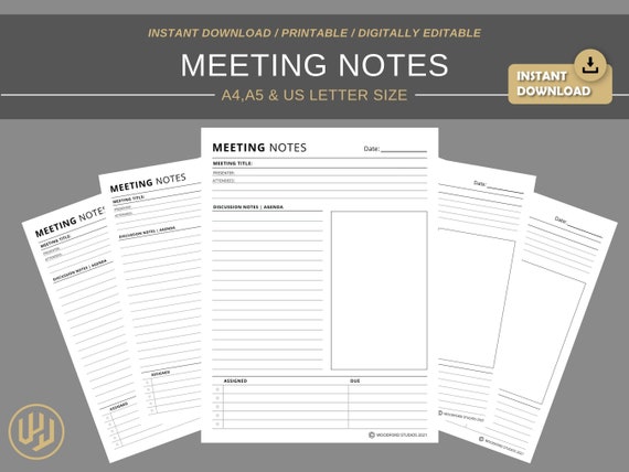 Work From Home Meeting Notes Printable Digital Planner | Etsy