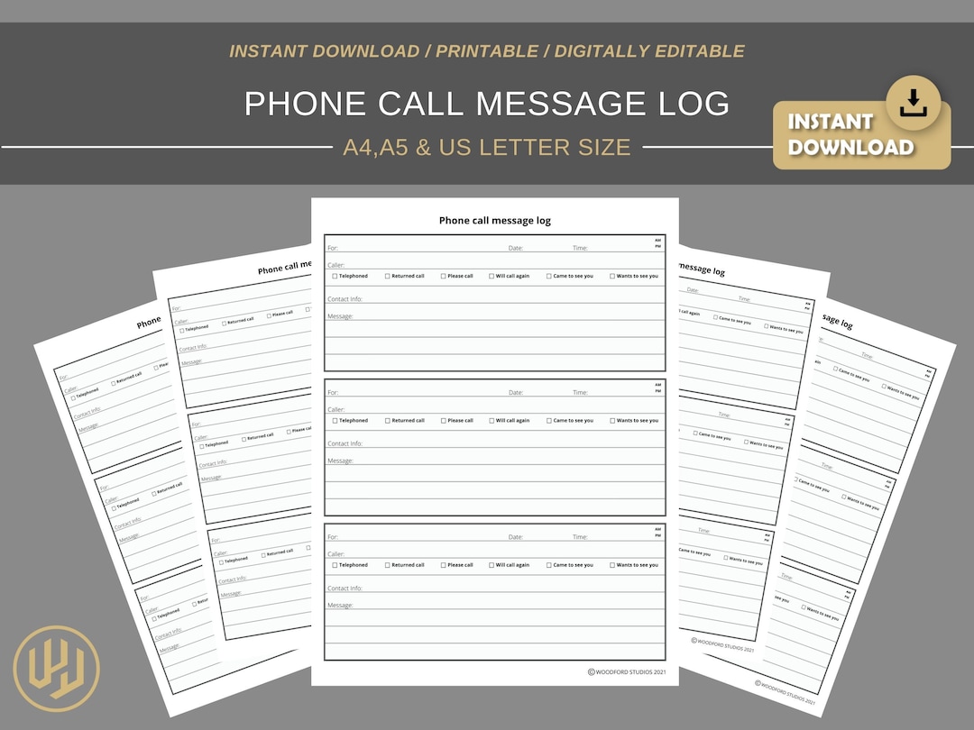 Phone Call Message Log Business | Digital Planner | Instant Download ...