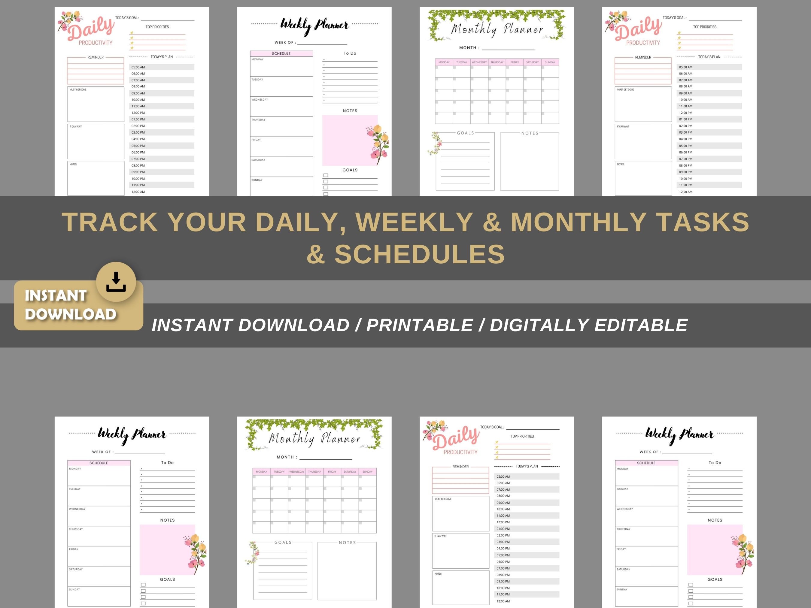 Daily Weekly Monthly Printable Planner Digital Planner Instant Download ...
