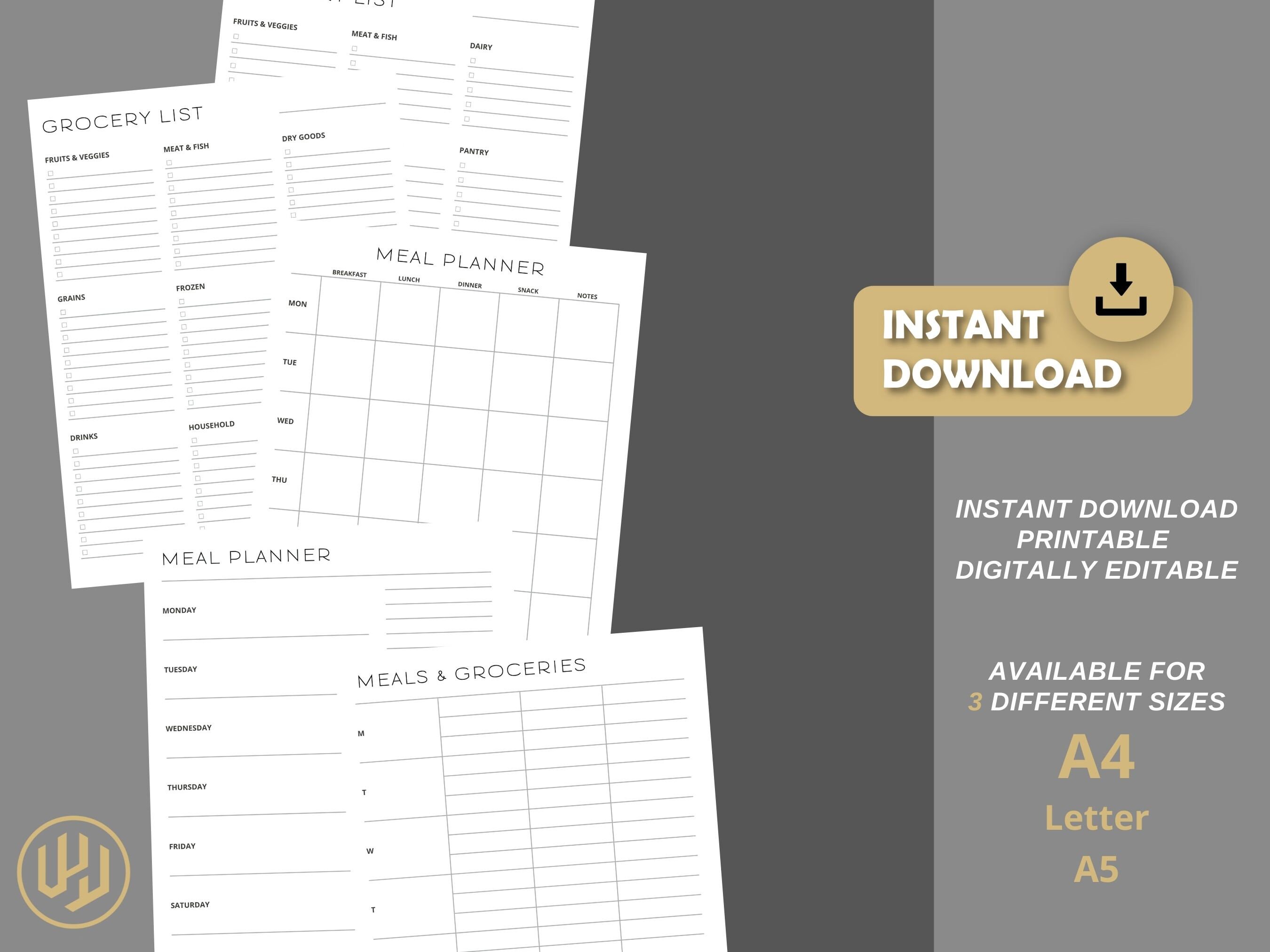 Meal Planner Grocery List Printable | Digital Planner | Instant ...