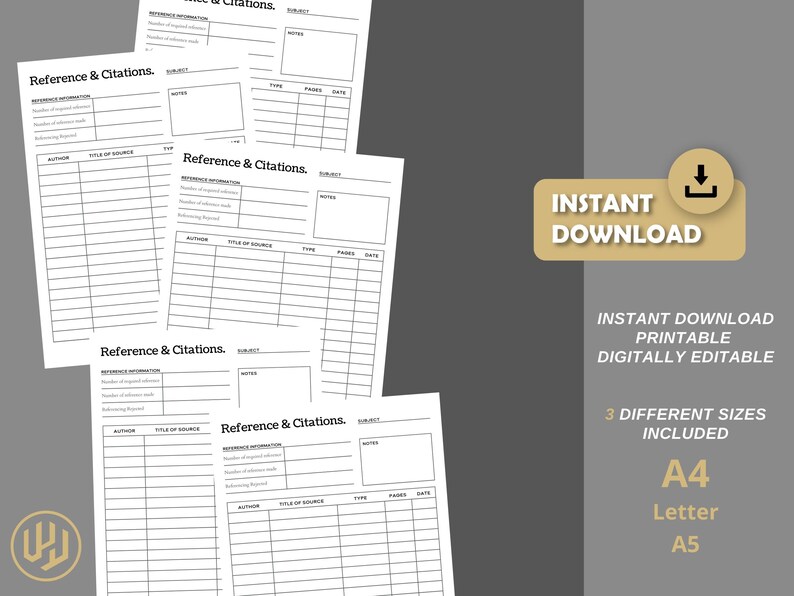 Reference Log Citations Printable Planner Study Guide Instant Download ...