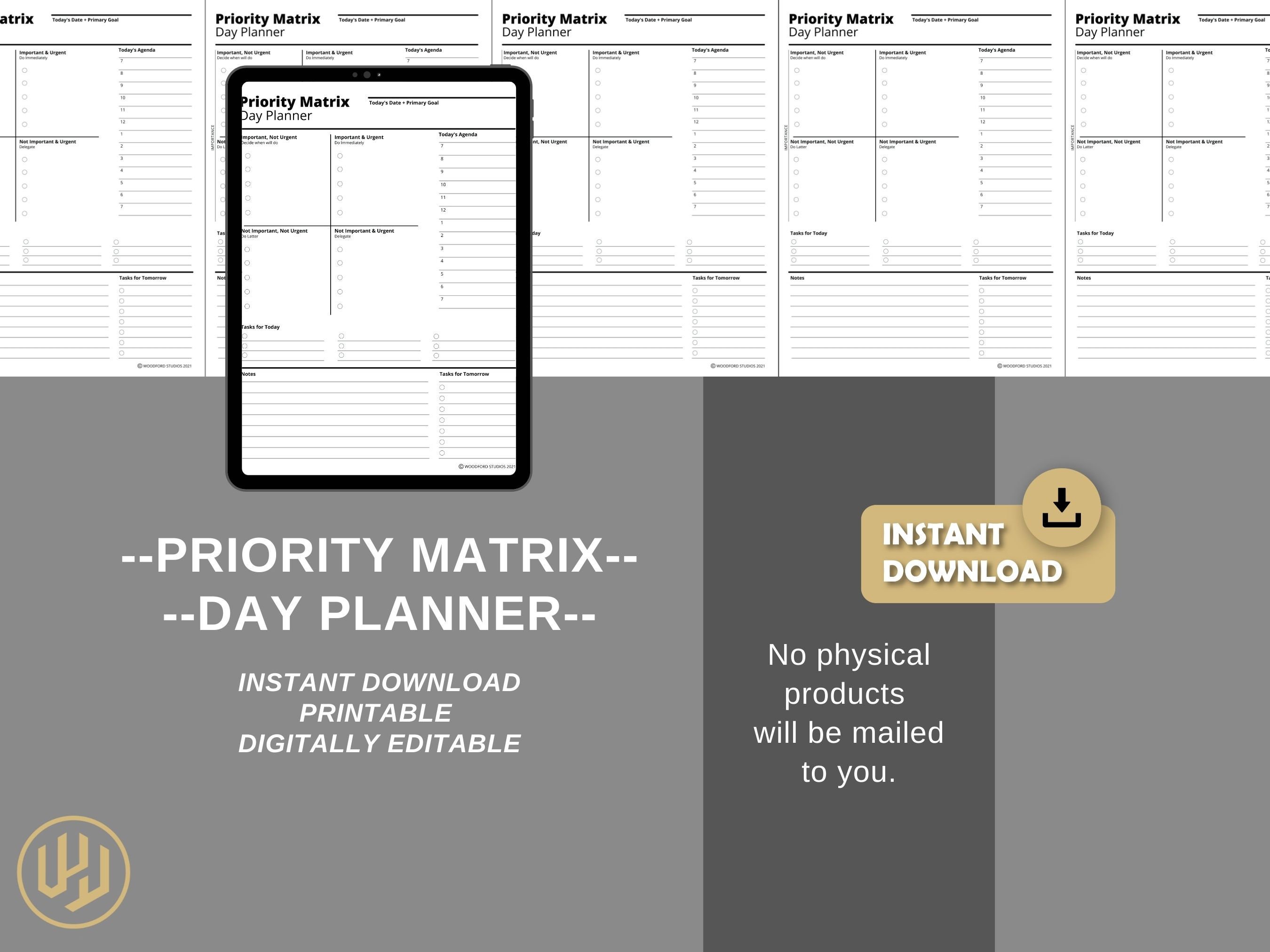 Priority Matrix Day Printable Planner | Digital Planner | Instant ...
