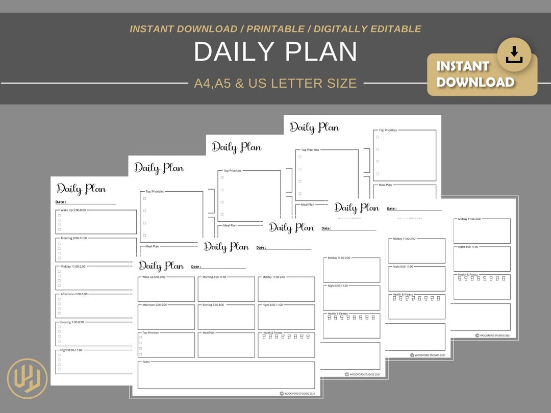 Daily Block Printable Planner | Digital Planner | Instant Download ...