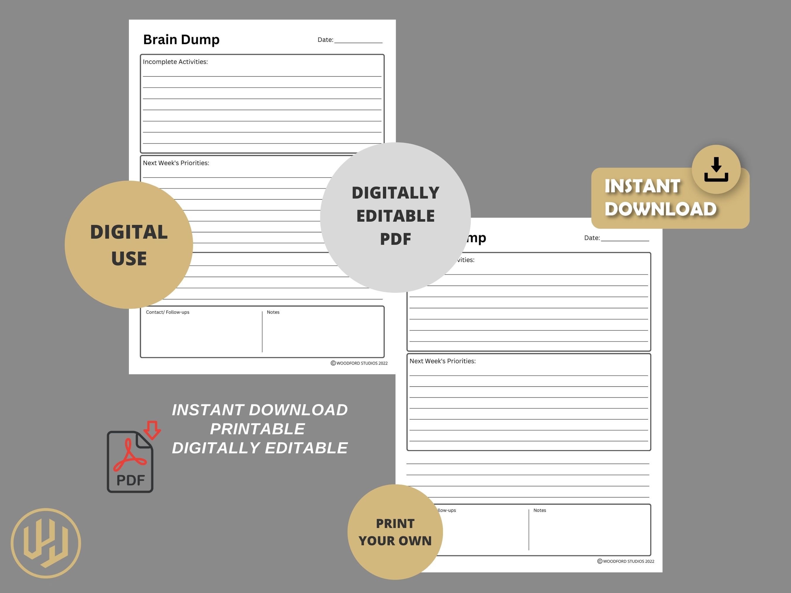 Brain Dump Daily Printable Planner | Digital Planner | Instant Download ...