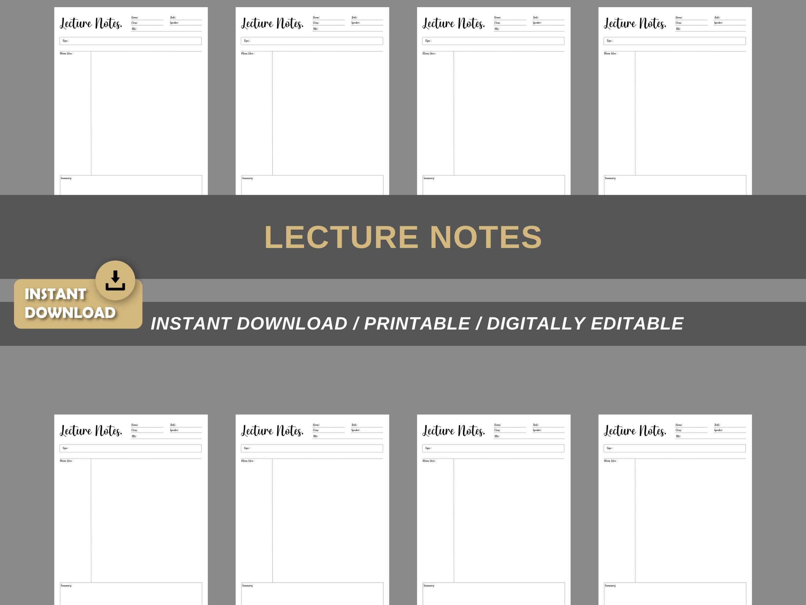 Lecture Notes Printable Digital Planner Instant Download Planner Insert ...