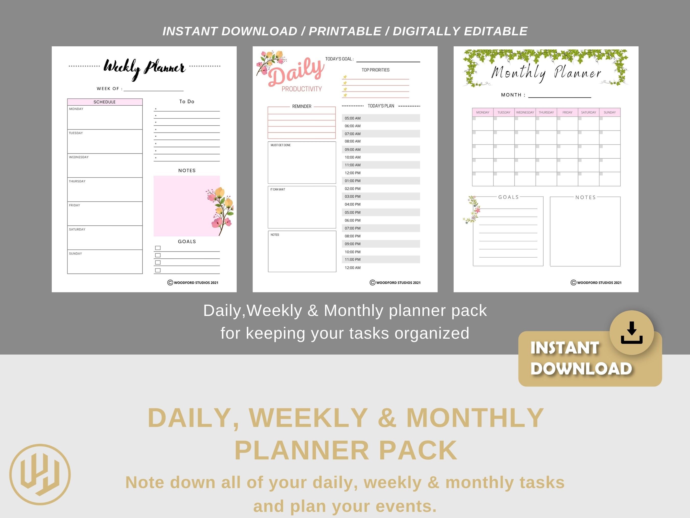 Daily Weekly Monthly Printable Planner Digital Planner Instant Download ...