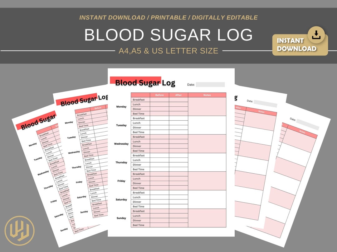 Blood Sugar Log Printable Tracker Editable Printable Glucose Tracker ...