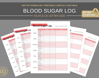 Printable Blood Sugar Log | Blood Sugar Tracker | Diabetes Tracker ...