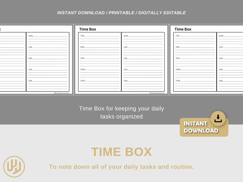 Time Box Daily Printable Planner Digital Planner Instant Download ...
