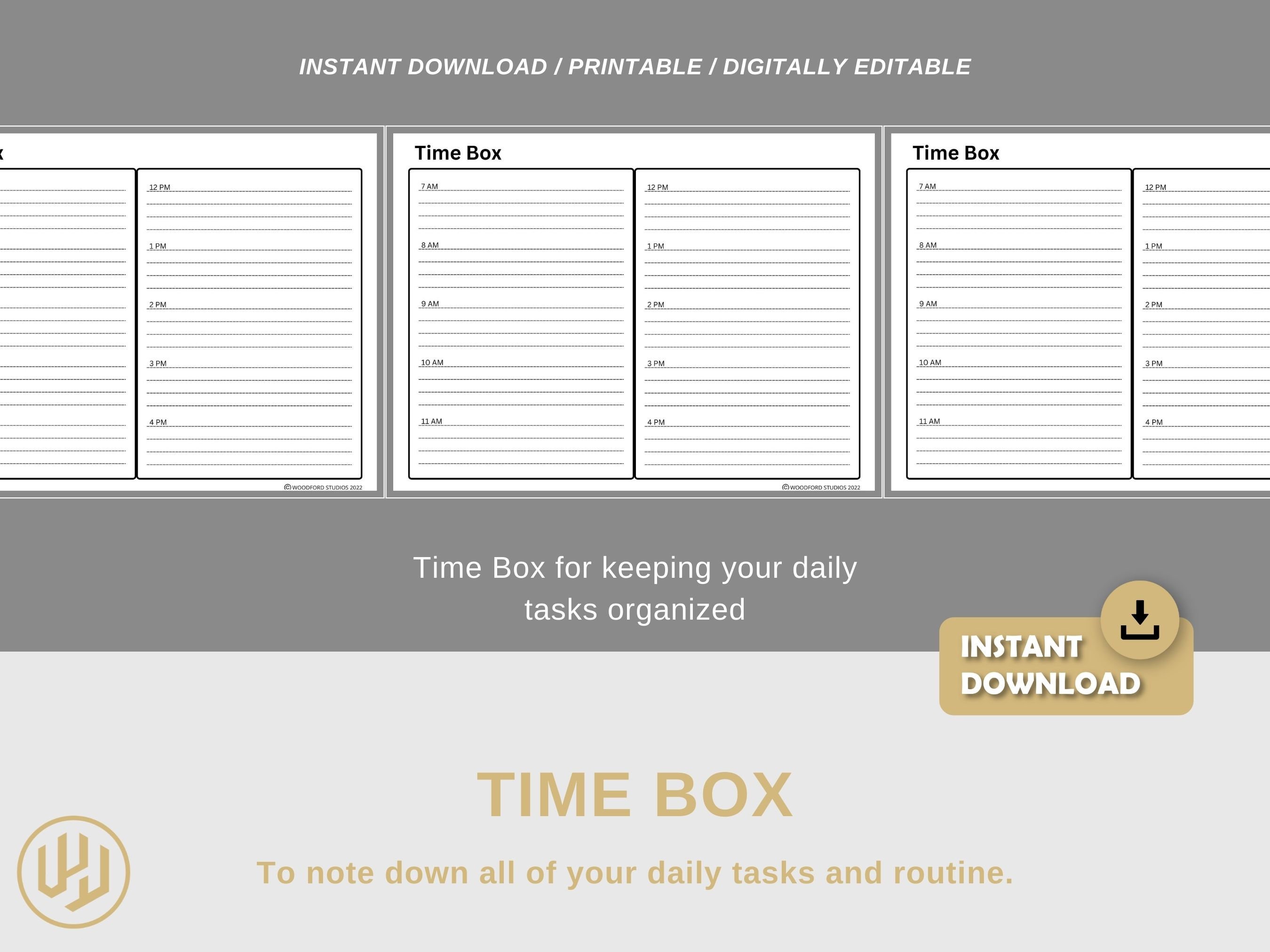 Time Box Daily Printable Planner Digital Planner Instant Download ...