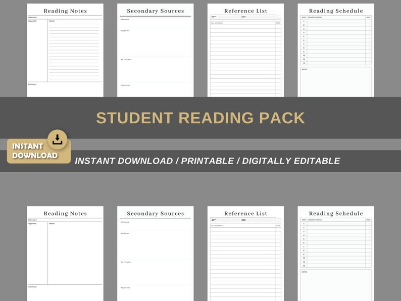 Student Reading Bundle Printable | Digital Planner | Instant Download ...