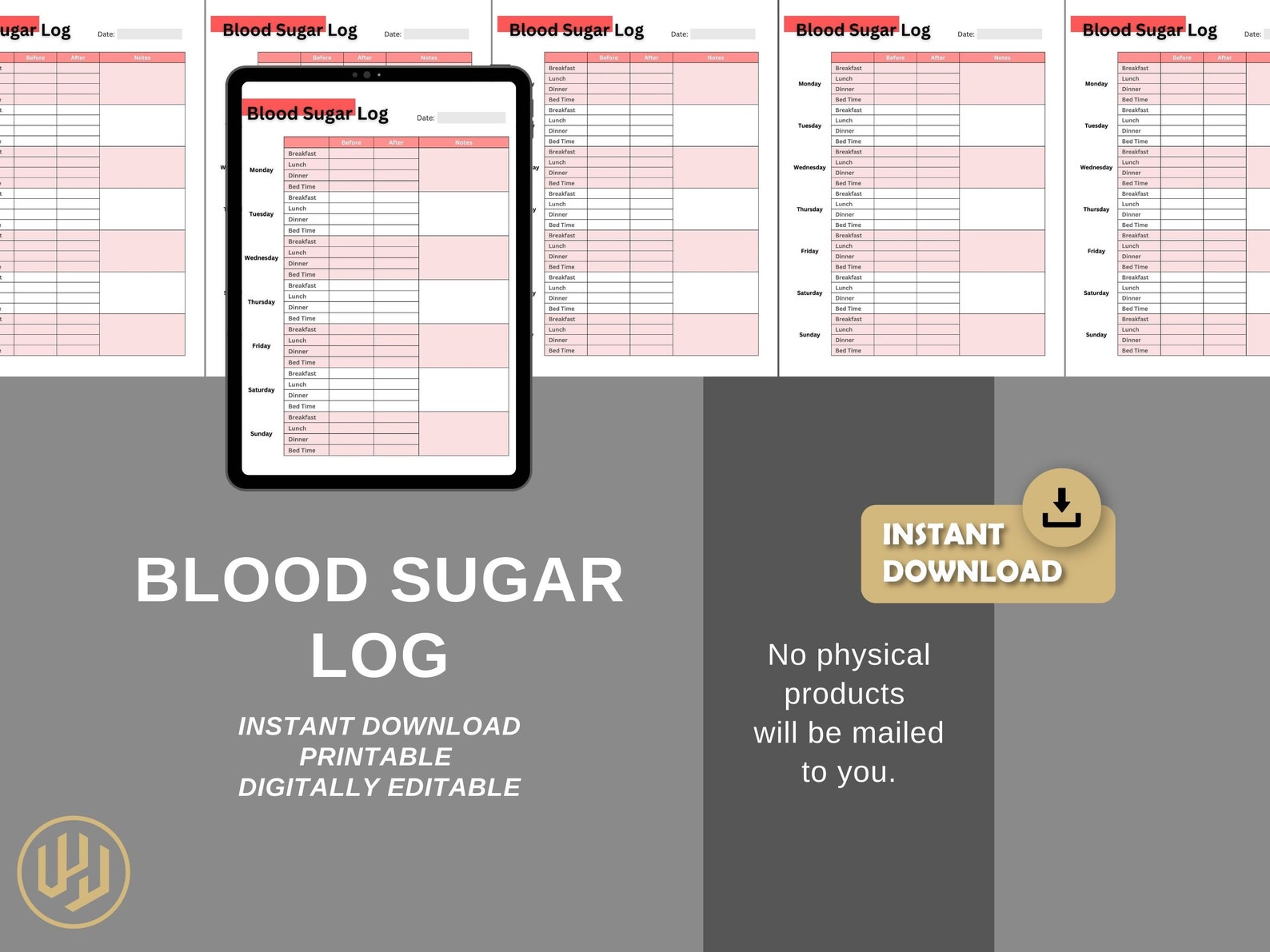 Blood Sugar Log Printable Tracker Editable Printable Glucose Tracker ...