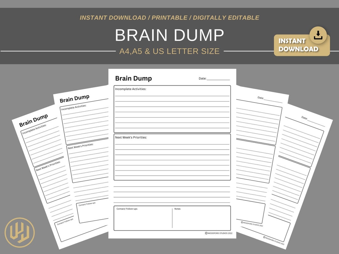 Brain Dump Daily Printable Planner | Digital Planner | Instant Download ...