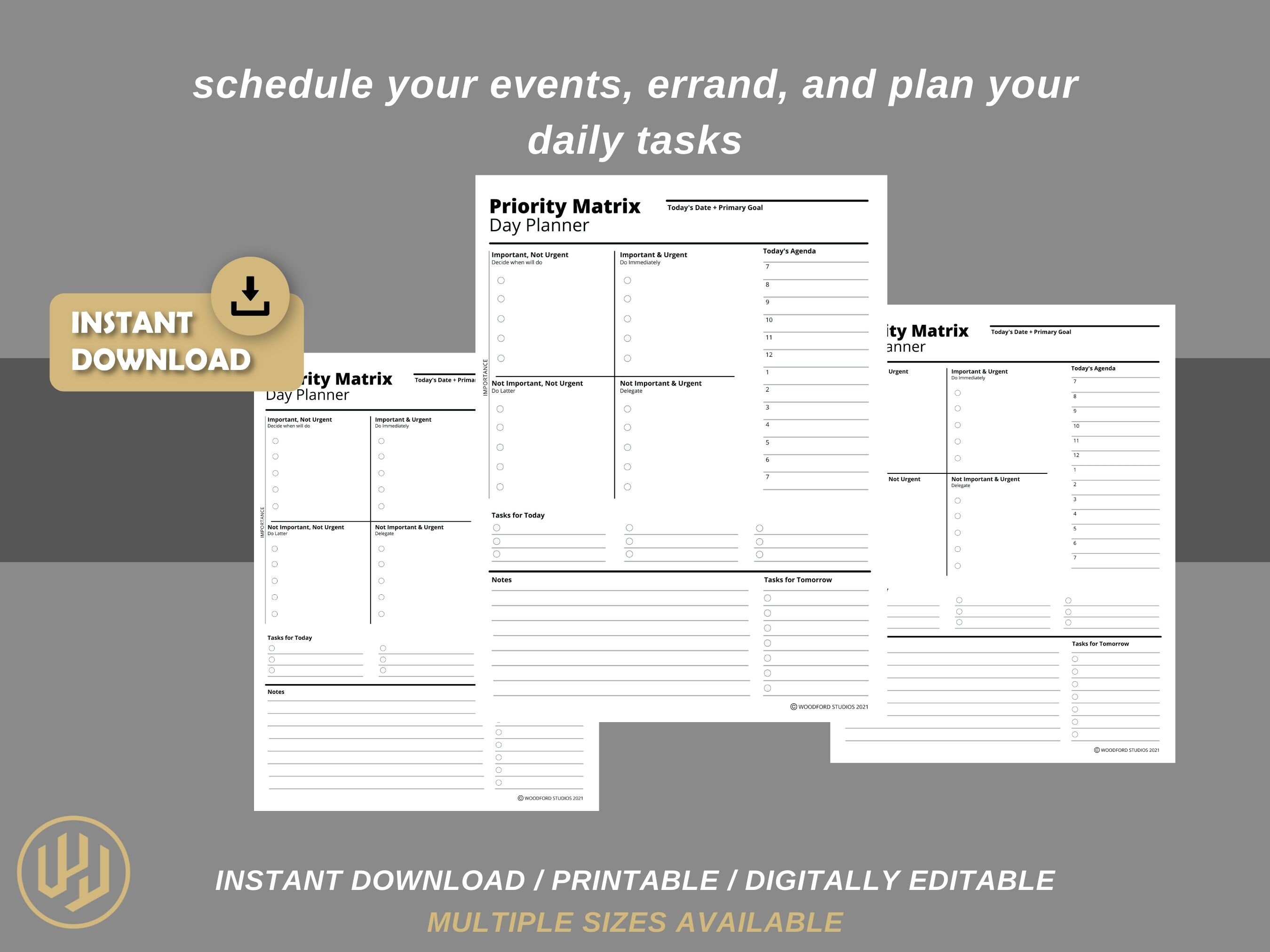 Priority Matrix Day Printable Planner Digital Planner Instant Download ...