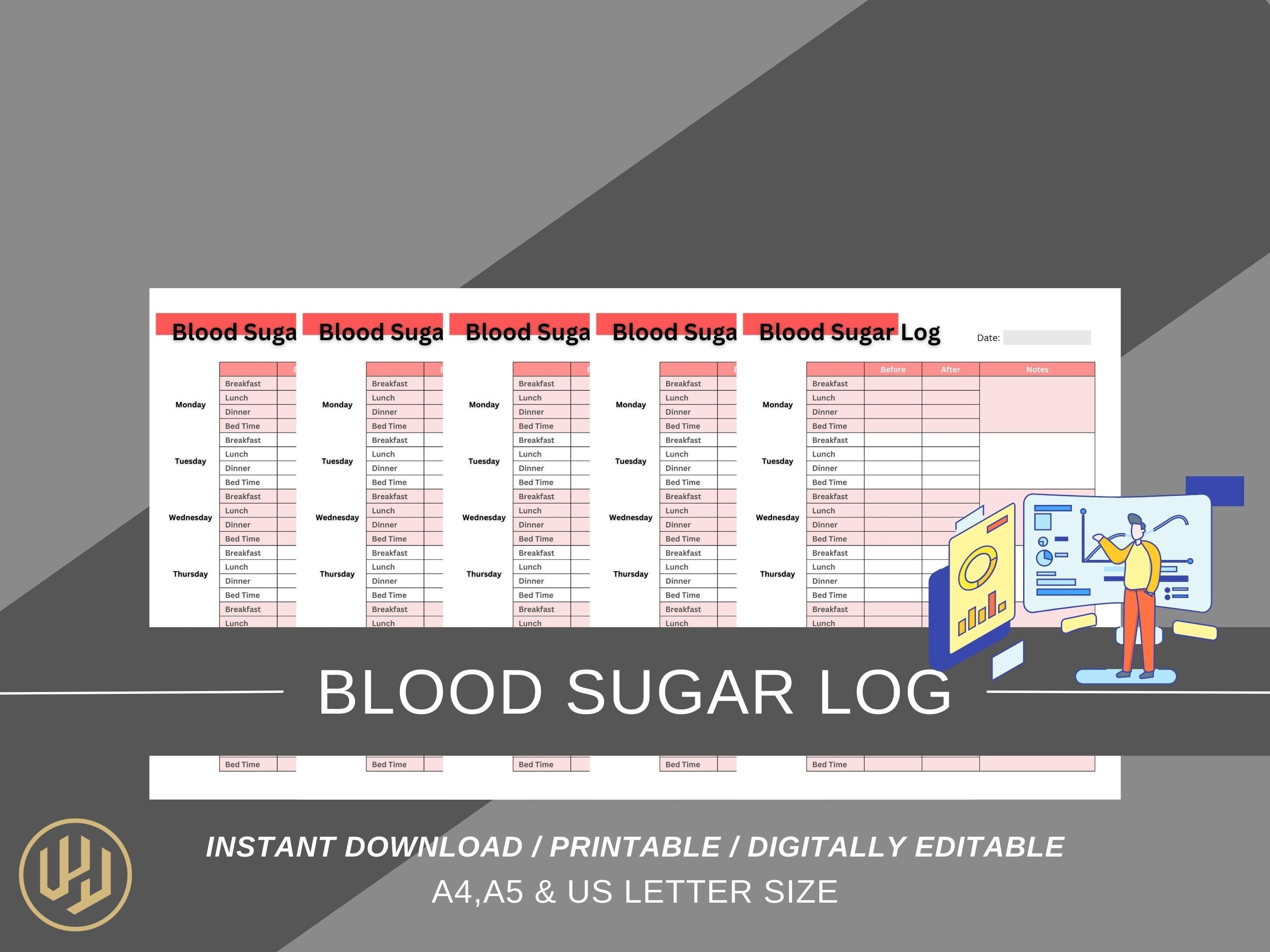 Blood Sugar Log Printable Tracker Editable Printable Glucose Tracker ...
