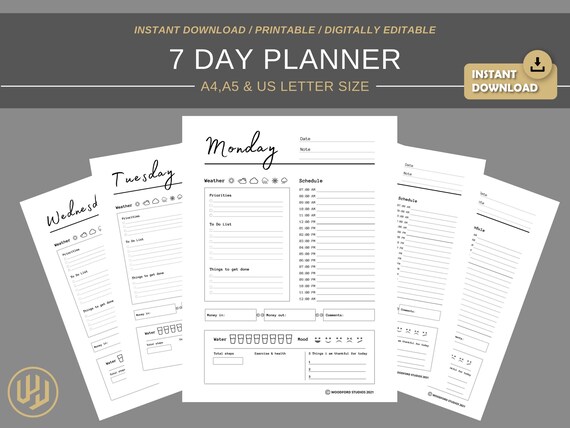 7 Day Daily Printable Planner Bundle Digital Planner | Etsy