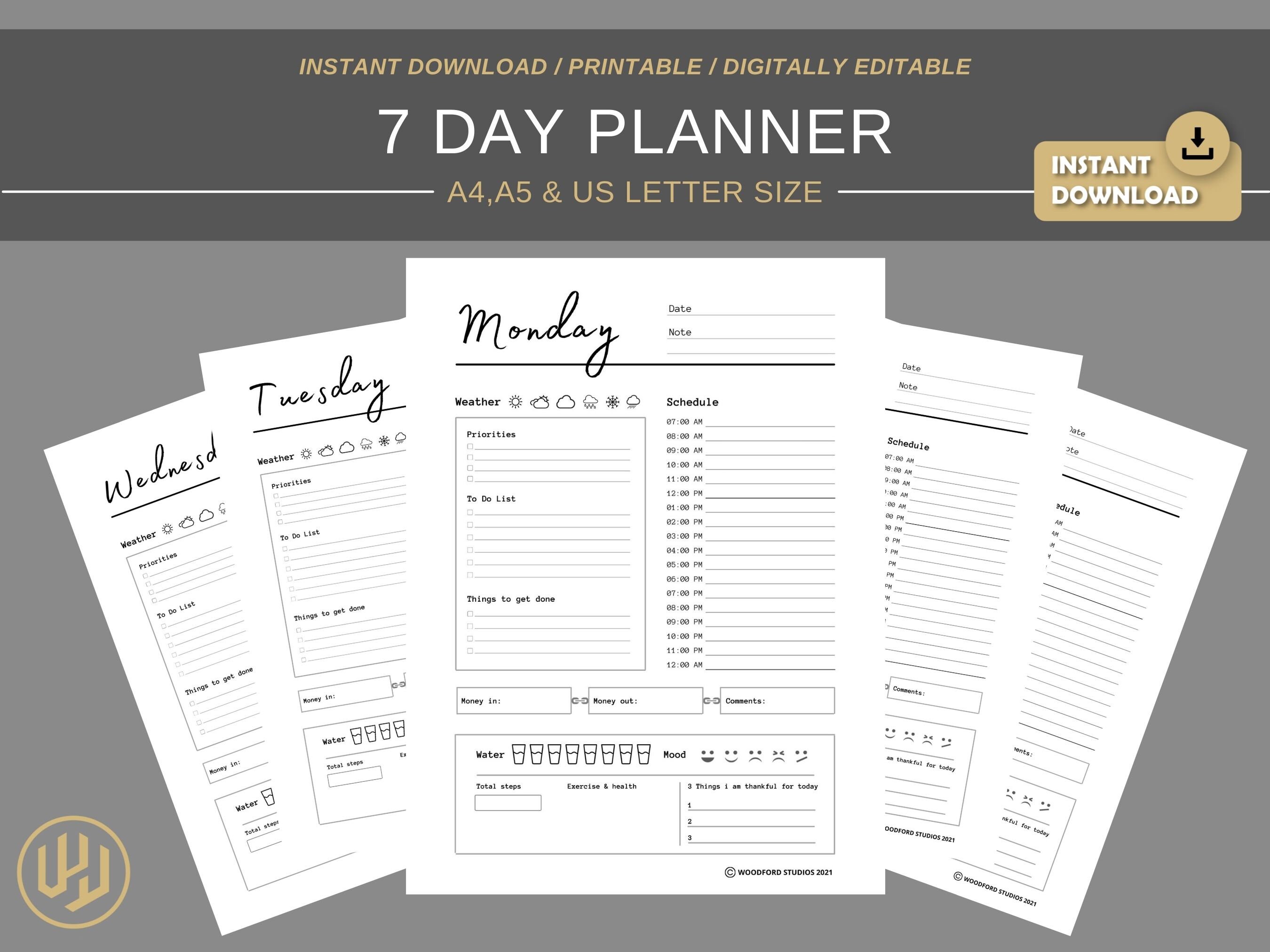 7 Day Daily Printable Planner Bundle| Digital Planner | Instant ...
