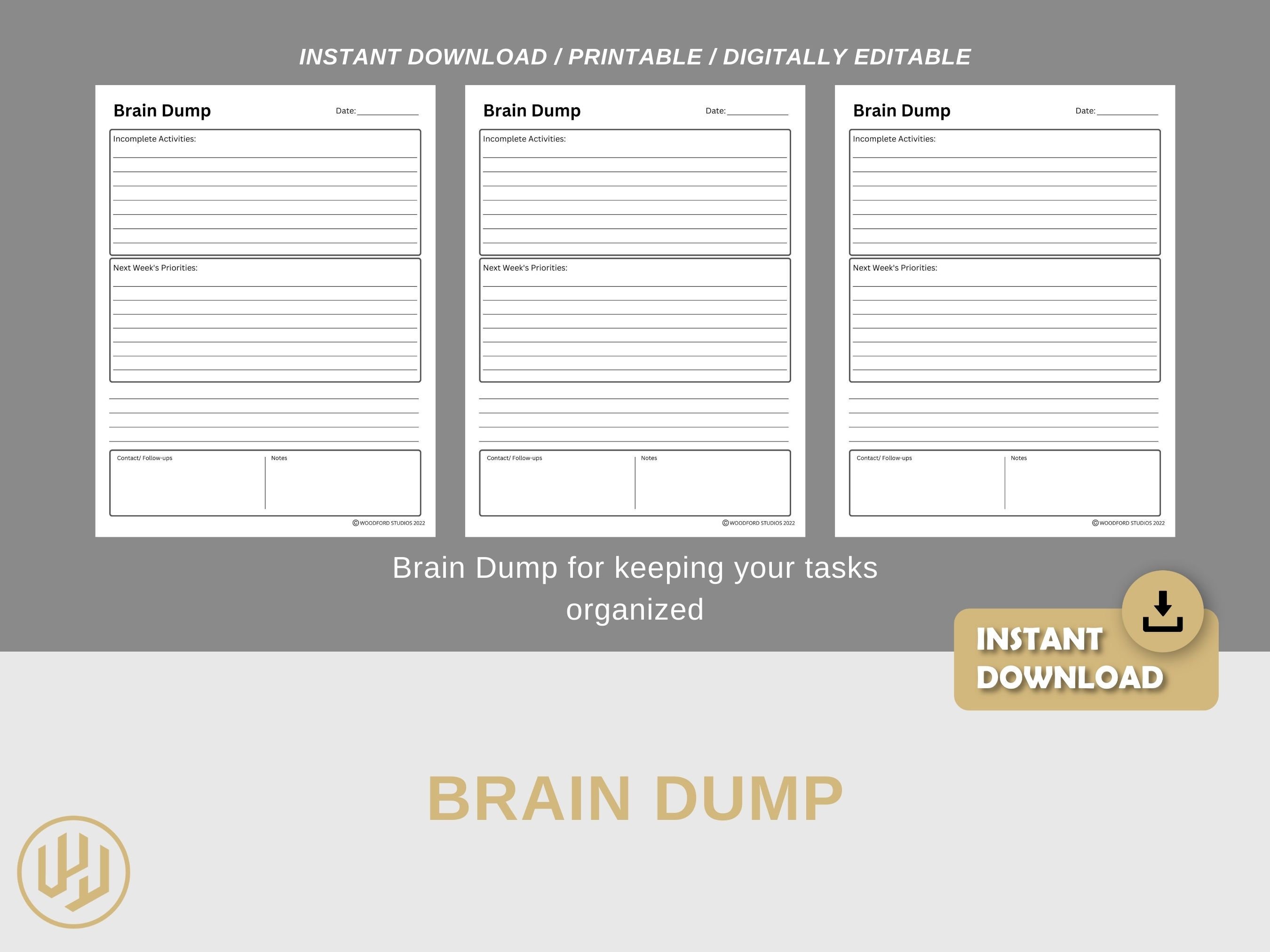 Brain Dump Daily Printable Planner | Digital Planner | Instant Download ...