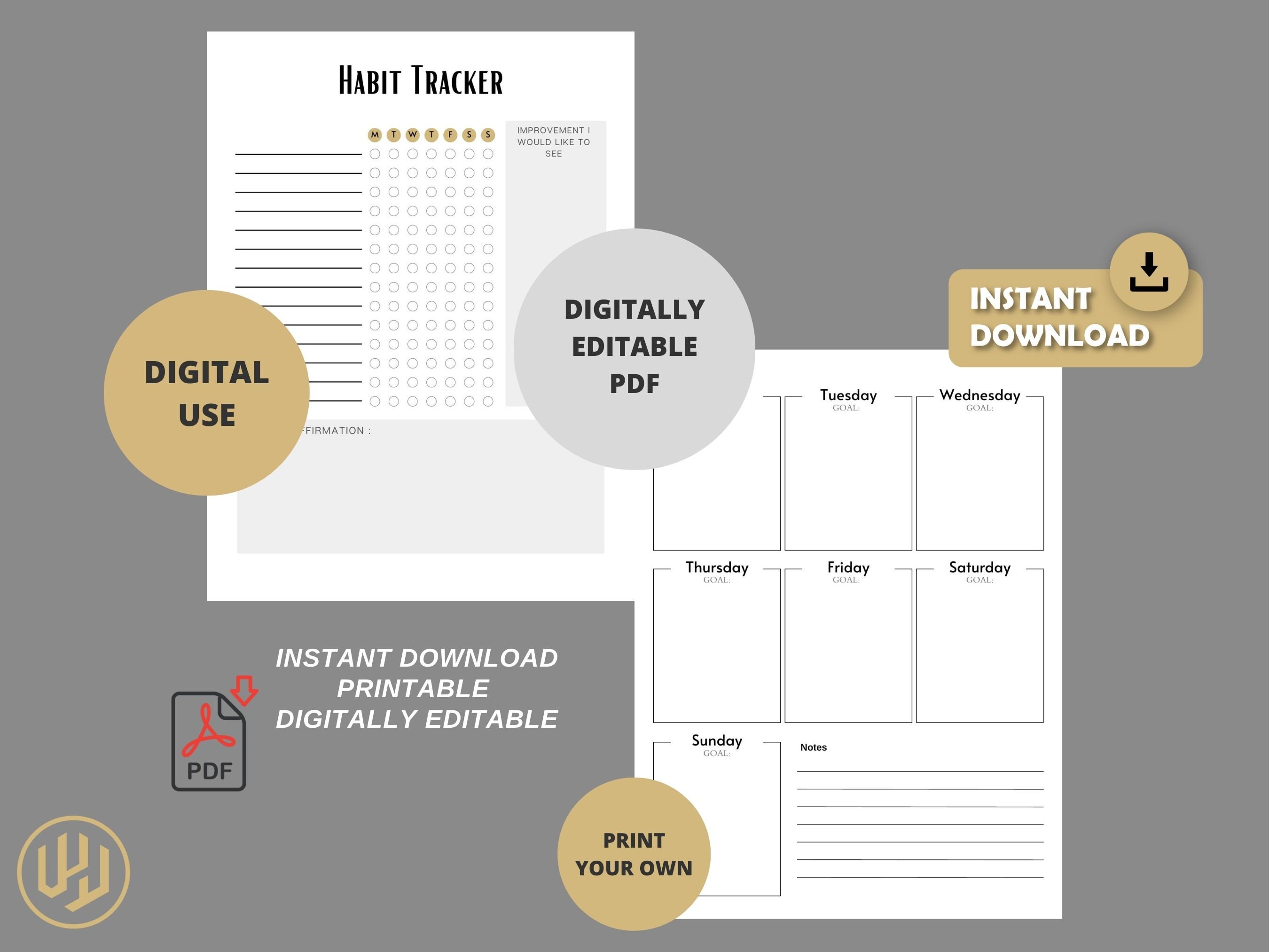 Habit Tracker Weekly Printable Planner | Digital Planner | Instant ...