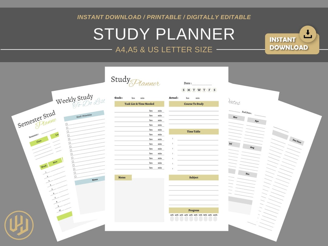 Printable College Student Planner ADHD Journal Study Planner Digital ...