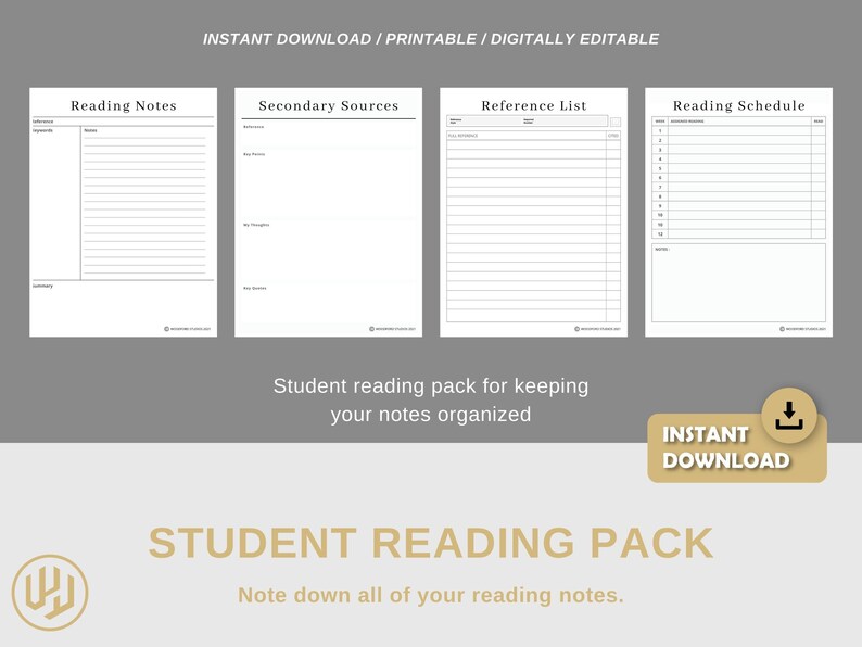 Student Reading Bundle Printable | Digital Planner | Instant Download ...