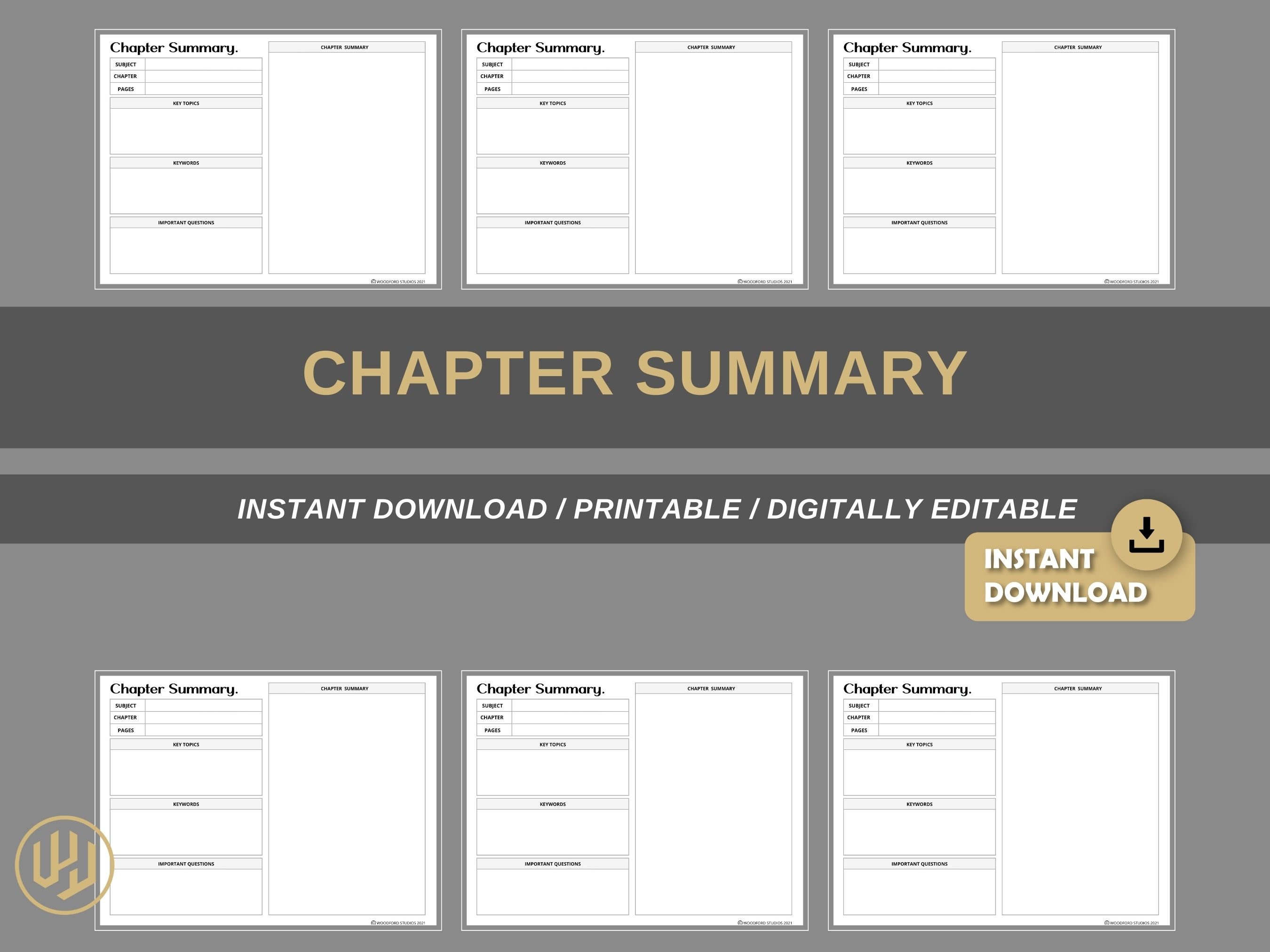 Chapter Summary Student Printable Planner | Digital Planner | Instant ...