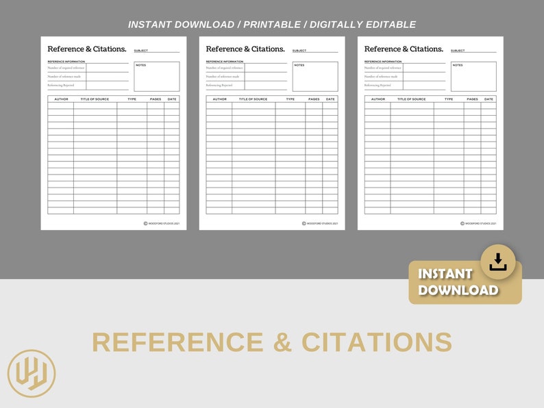 Reference Log Citations Printable Planner Study Guide Instant Download ...