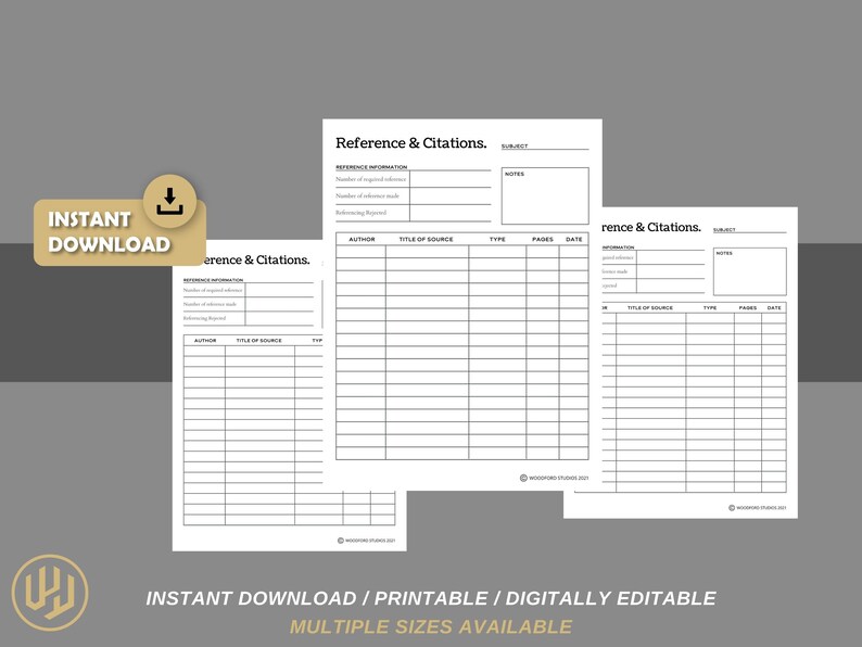 Reference Log Citations Printable Planner Study Guide Instant Download ...