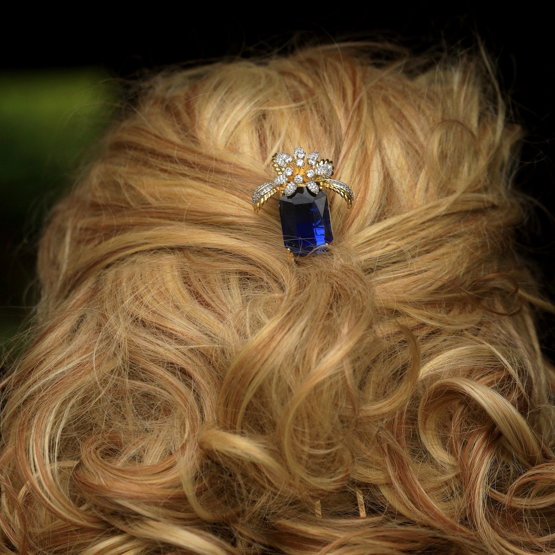 Peigne épingle à Cheveux Long Belle Epoque Art Deco Doré Rectangle CZ ...