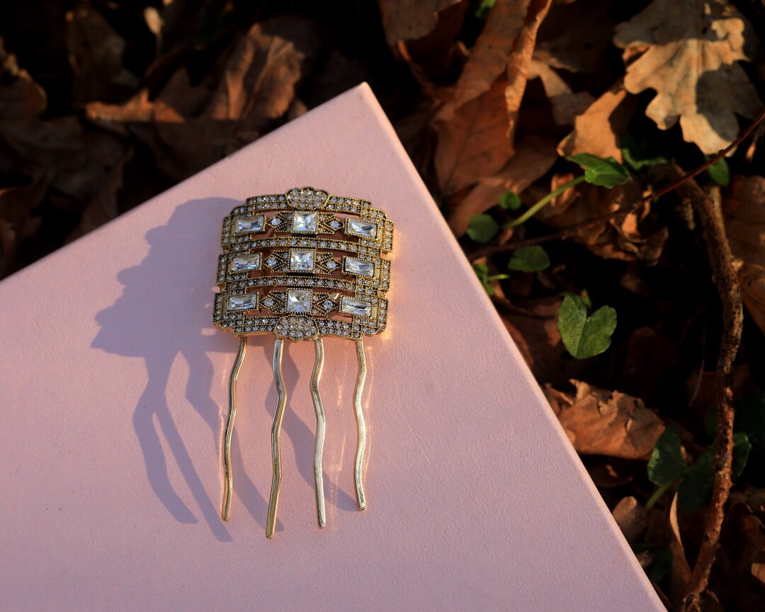 Peigne à Cheveux Comb Art Déco Géométrique Rectangle Doré Filigrane ...