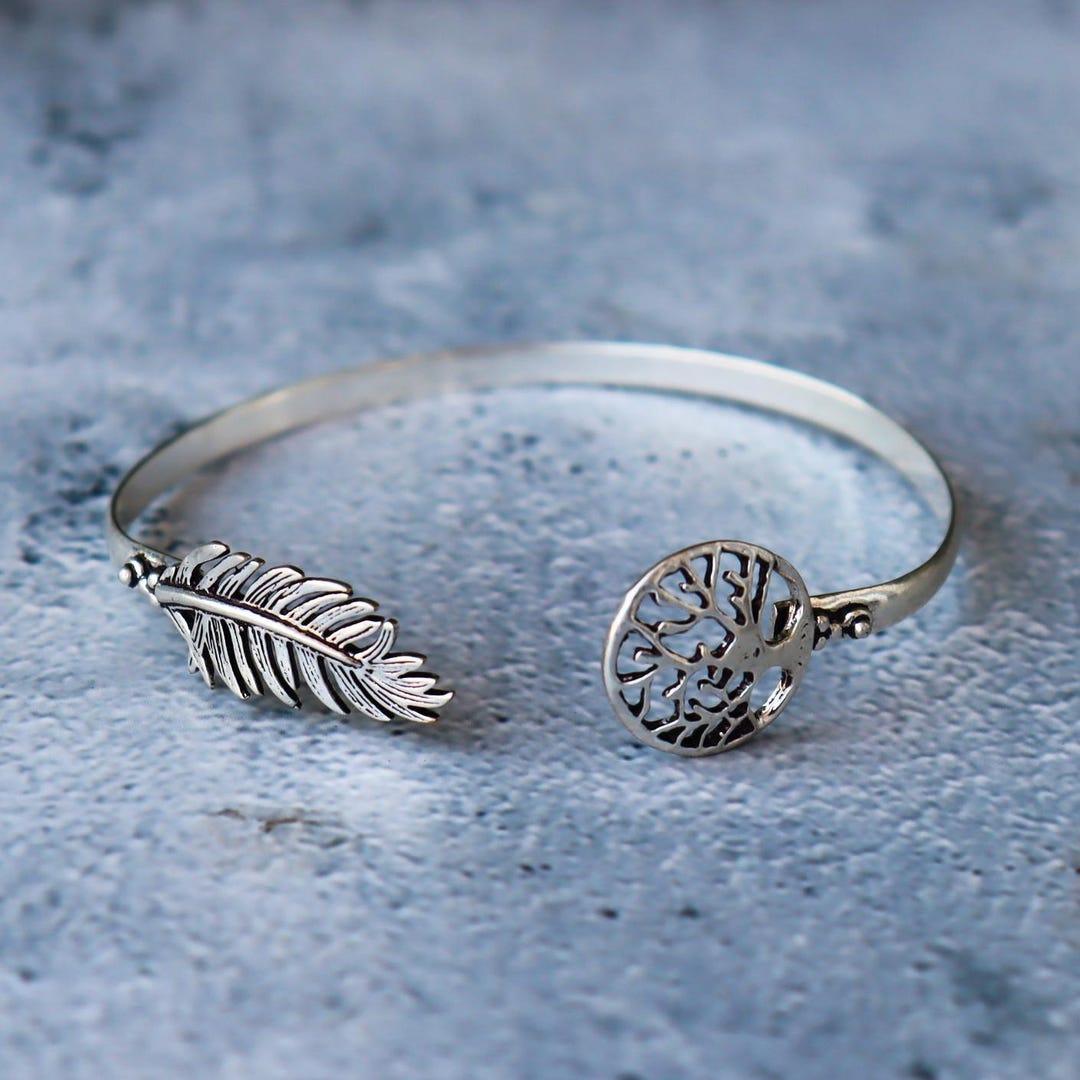 Leaf Design LIFE of TREE Bracelet, Open Cuff Leafs Bracelet, Family of ...