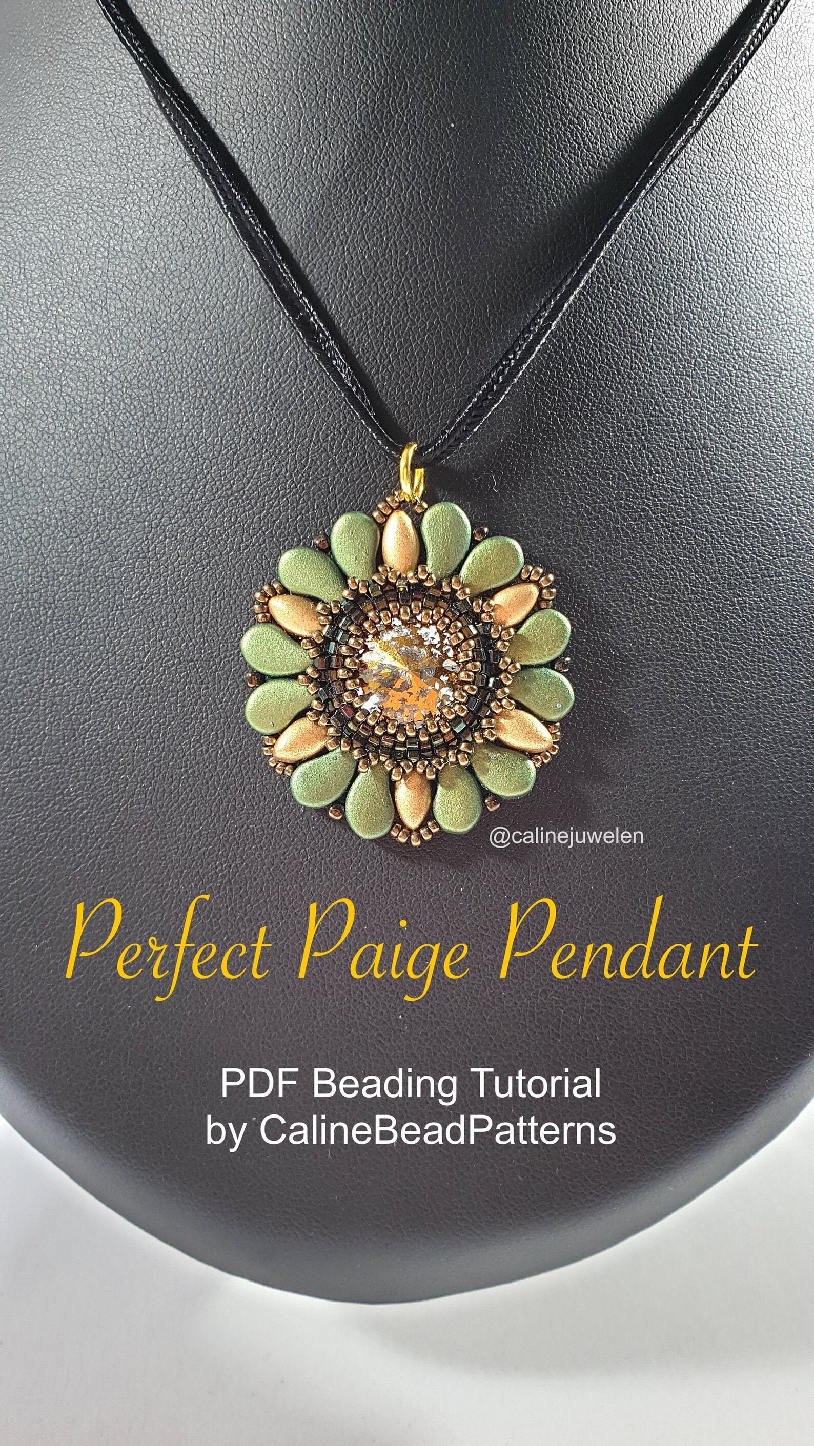 ENG Beaded Pendant Tutorial, Pattern, Beadweaving Tutorial, Perfect Paige Pendant, Rivoli ...