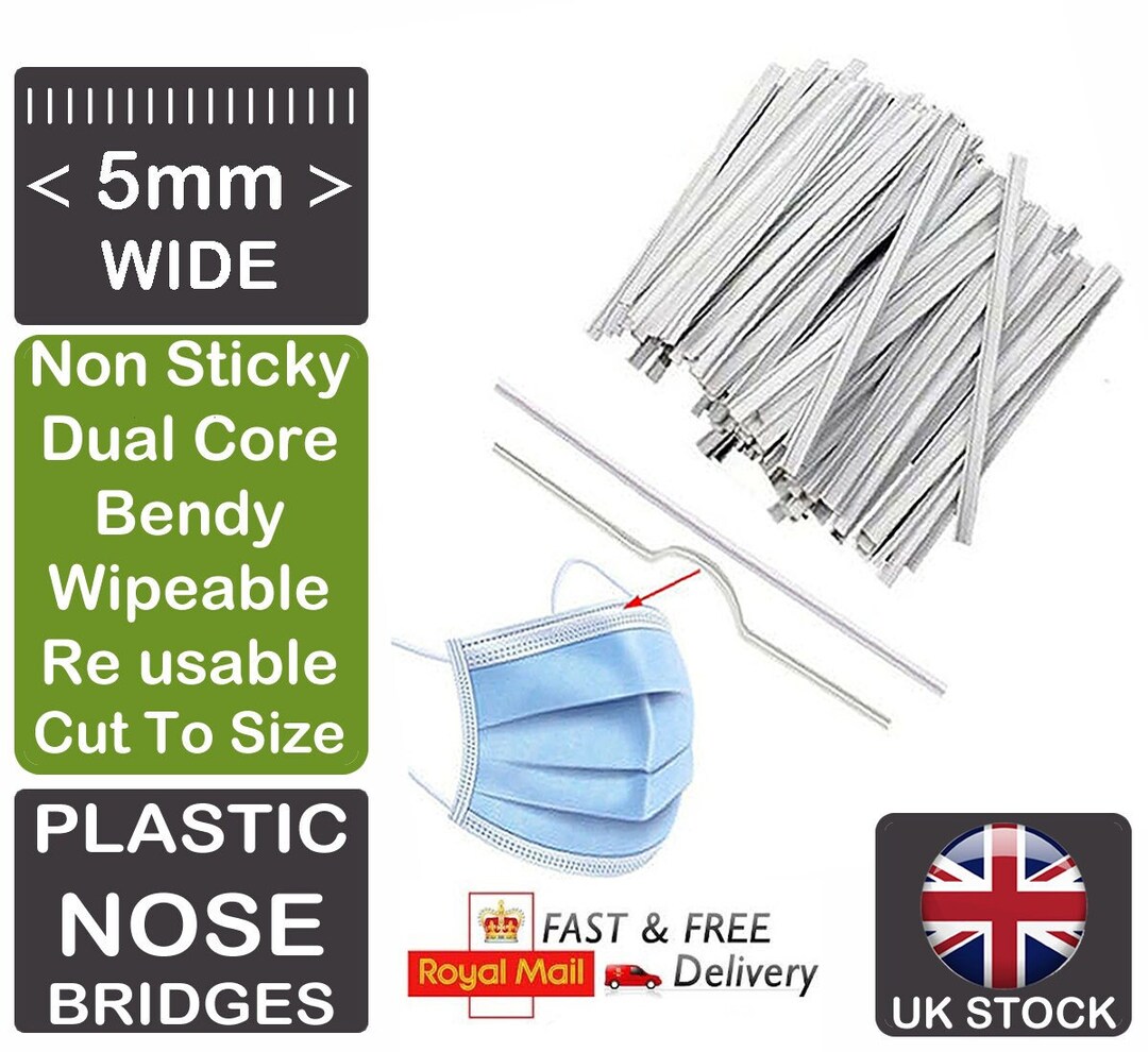 5mm PLASTIC NOSE BRIDGE Clip Aluminium Strip Wire 10cm Strips for Mask ...