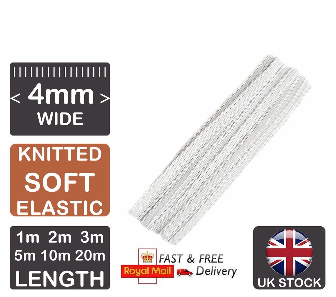 ULTRA Soft 4mm White ELASTIC Cord Thin Elastic for Straps Knitted Flat ...