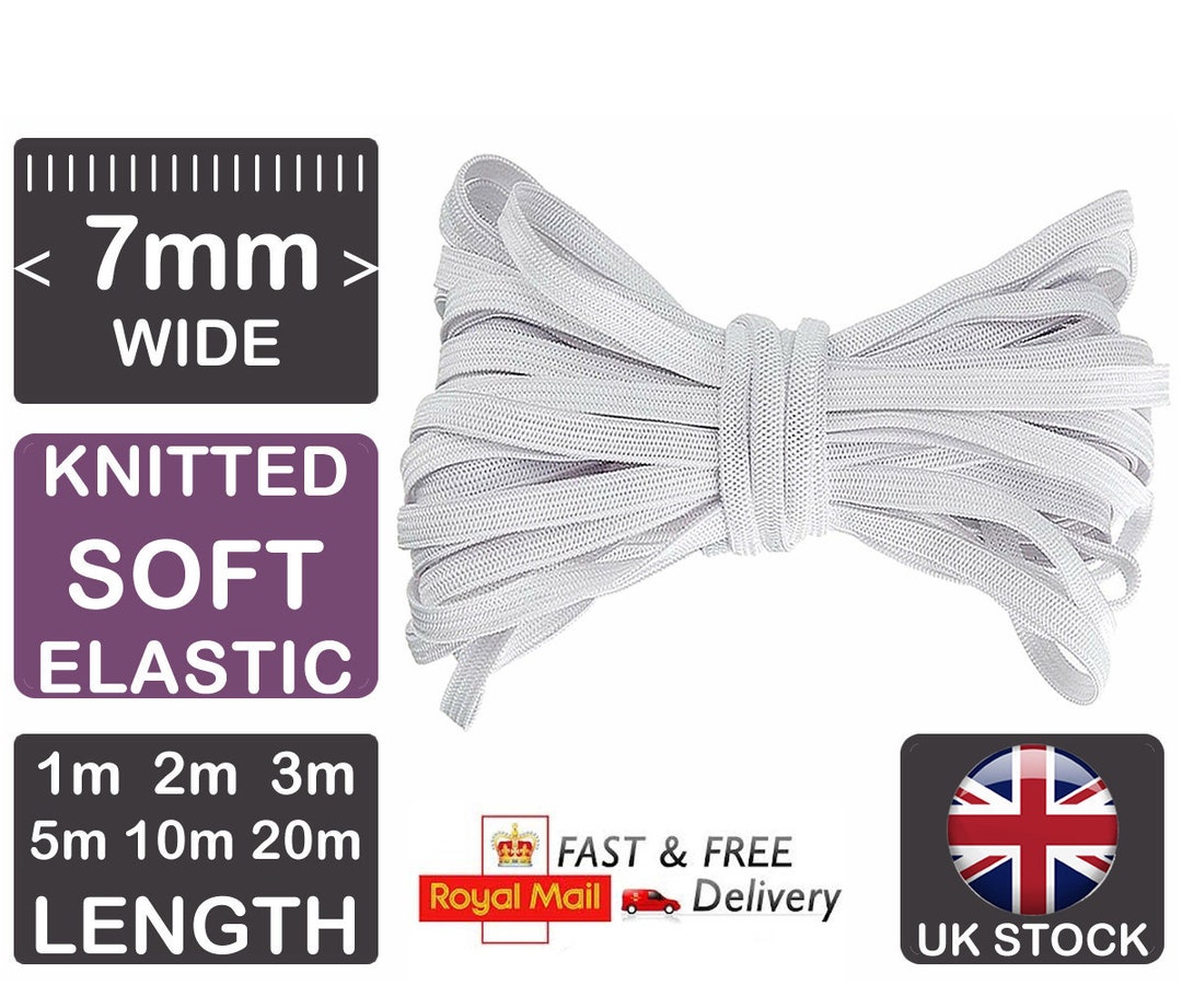 Soft 7mm WHITE ELASTIC Cord Flat Stretch Dressmaking Making Earloops ...