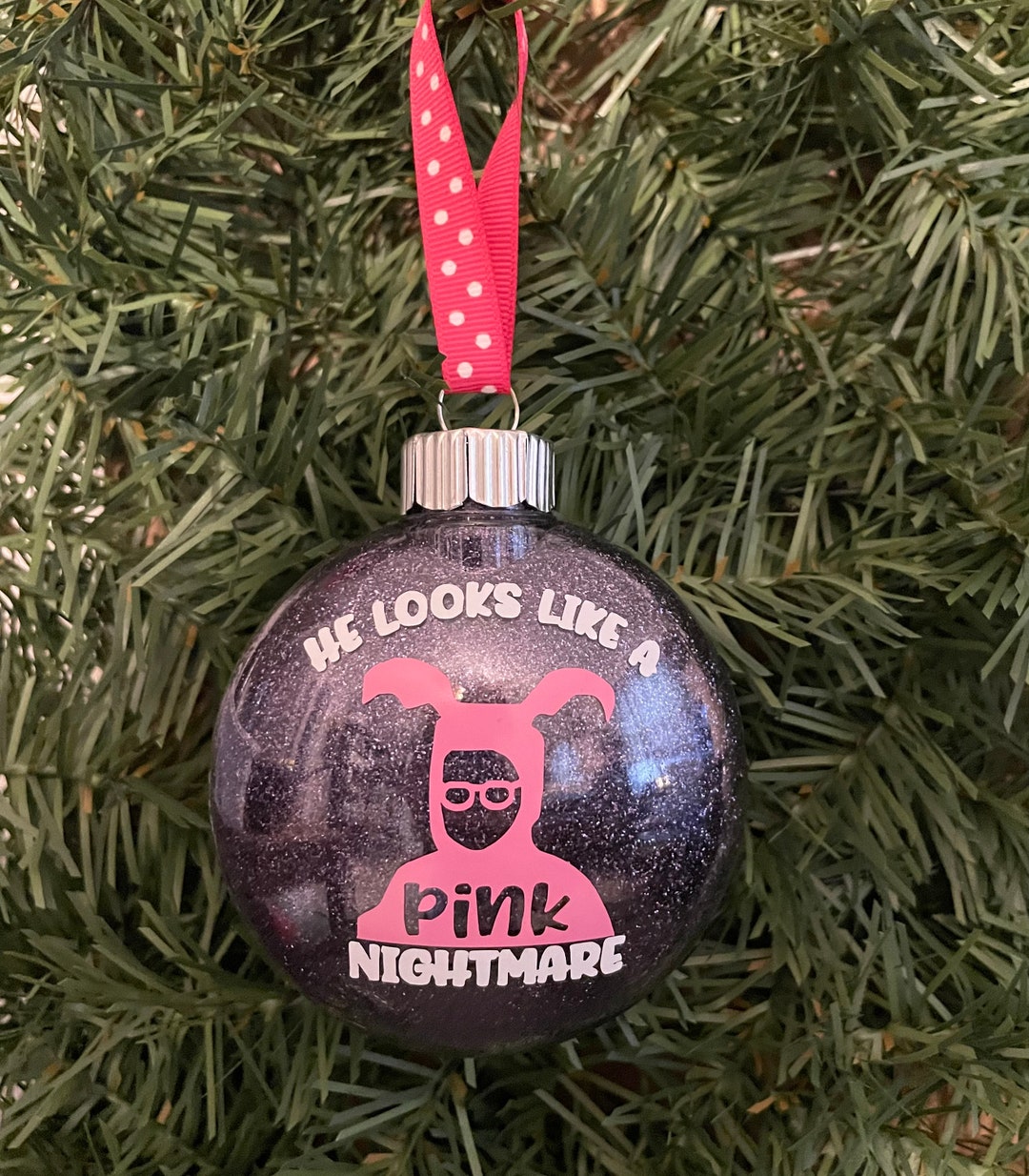Ornament - He Looks Like a Pink Nightmare (plastic, Black Glitter, Pink ...