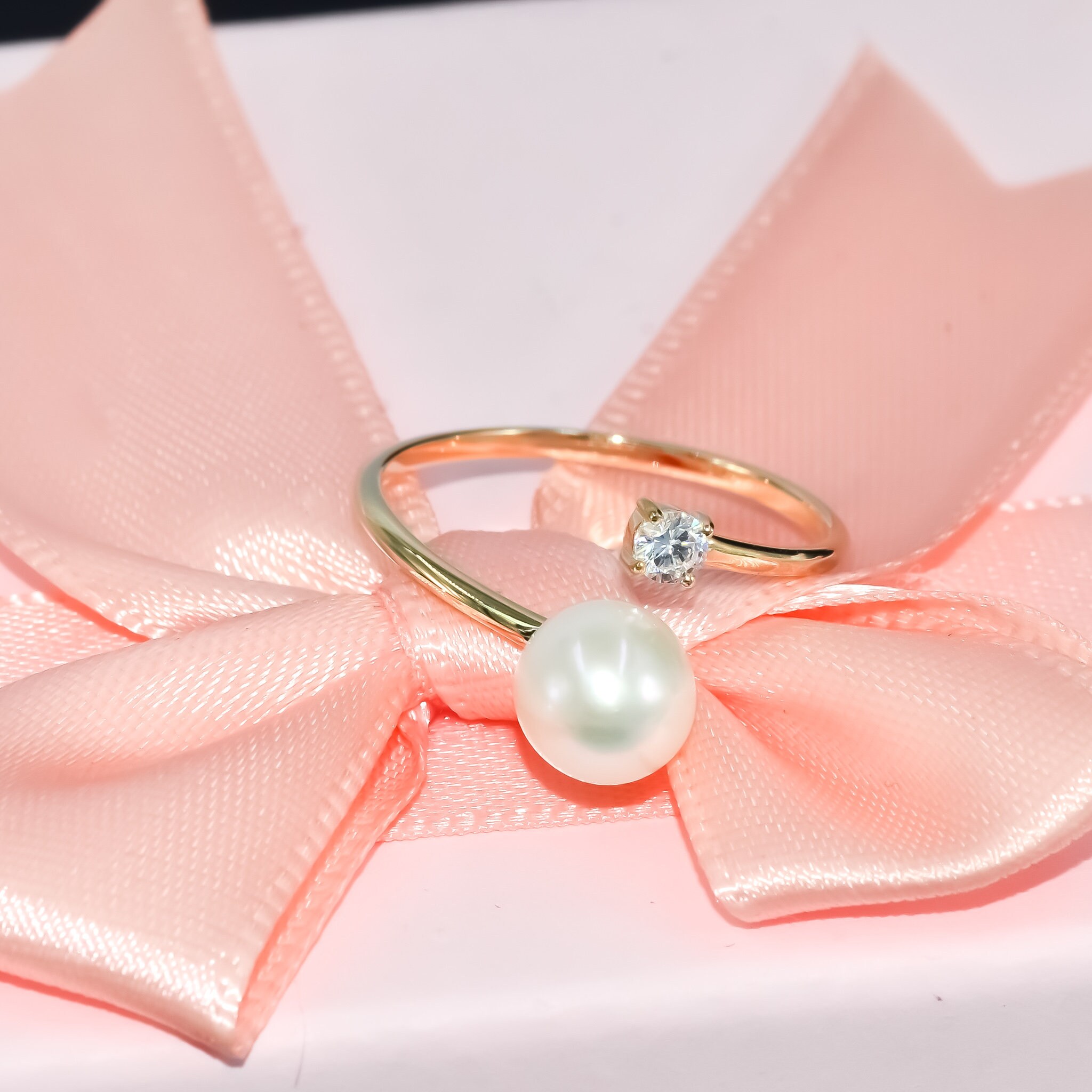 Freshwater Pearl Diamond Ring Rose Gold/Minimalist Pearl | Etsy