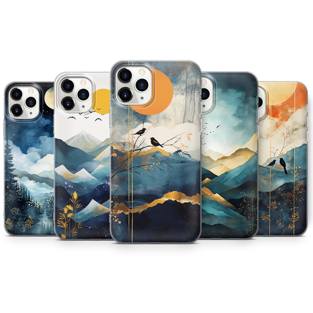 Gold Mountain Phone Case, Nature Line Art, Abstract Landscape - Etsy